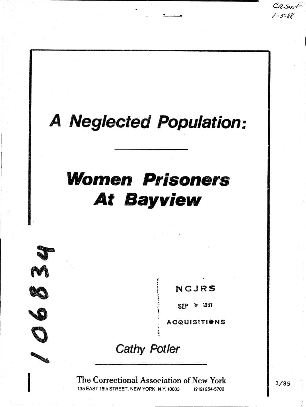 Neglected Population: Women Prisoners at Bayview (1985) - Slater Slater Schulman LLP